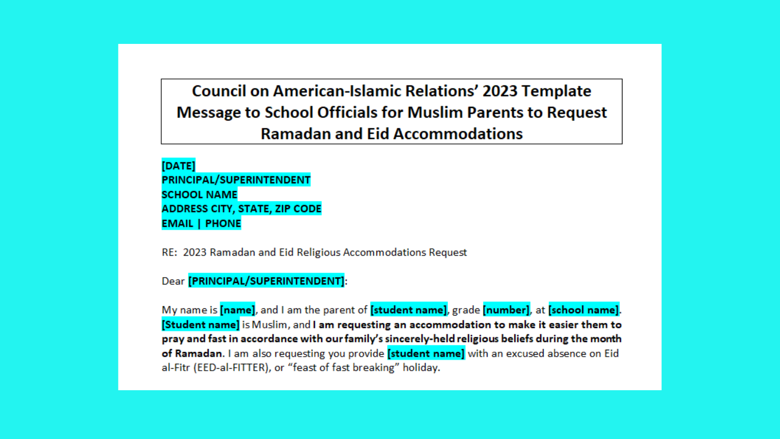 CAIR Community Advisory: Template Offered for Requesting Religious ...